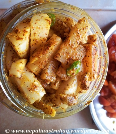 Khandeko mula ko achar (Pickled radish) | nepaliaustralian